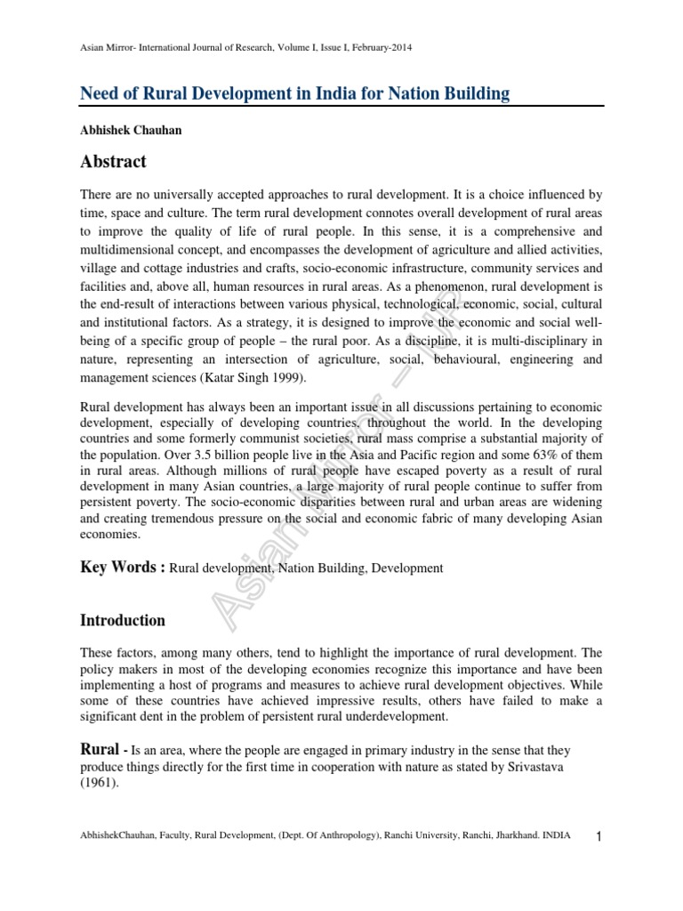 Need of Rural Development in India For Nation Building | PDF | Rural ...