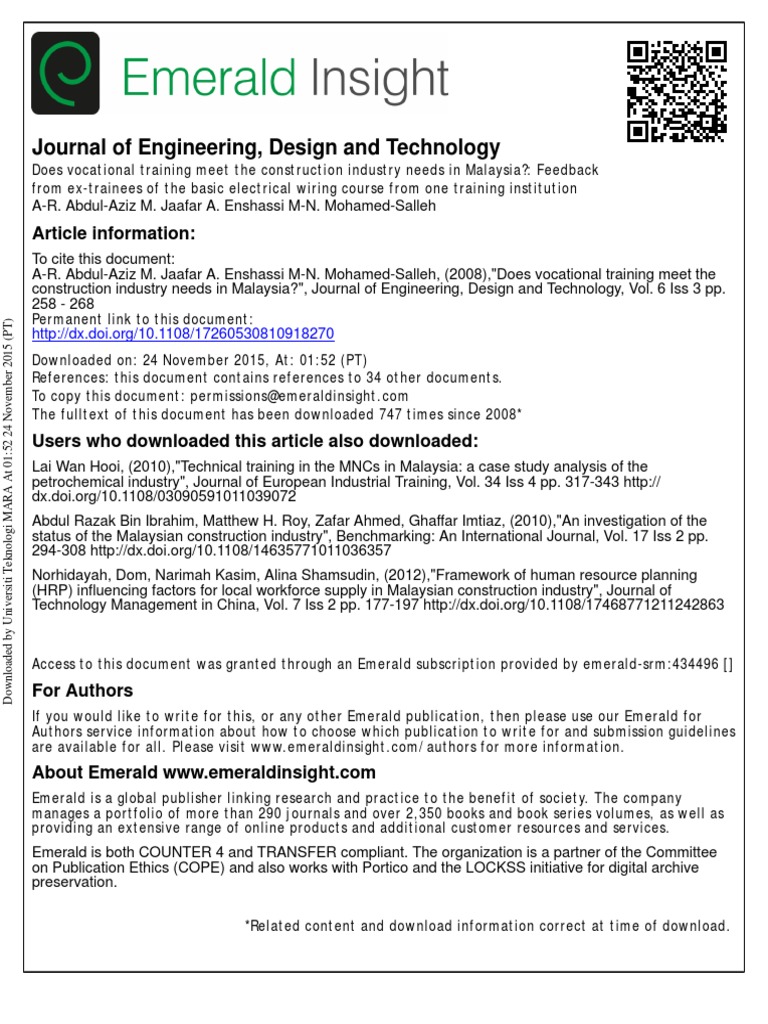 Journal of Engineering, Design and Technology: Article Information ...