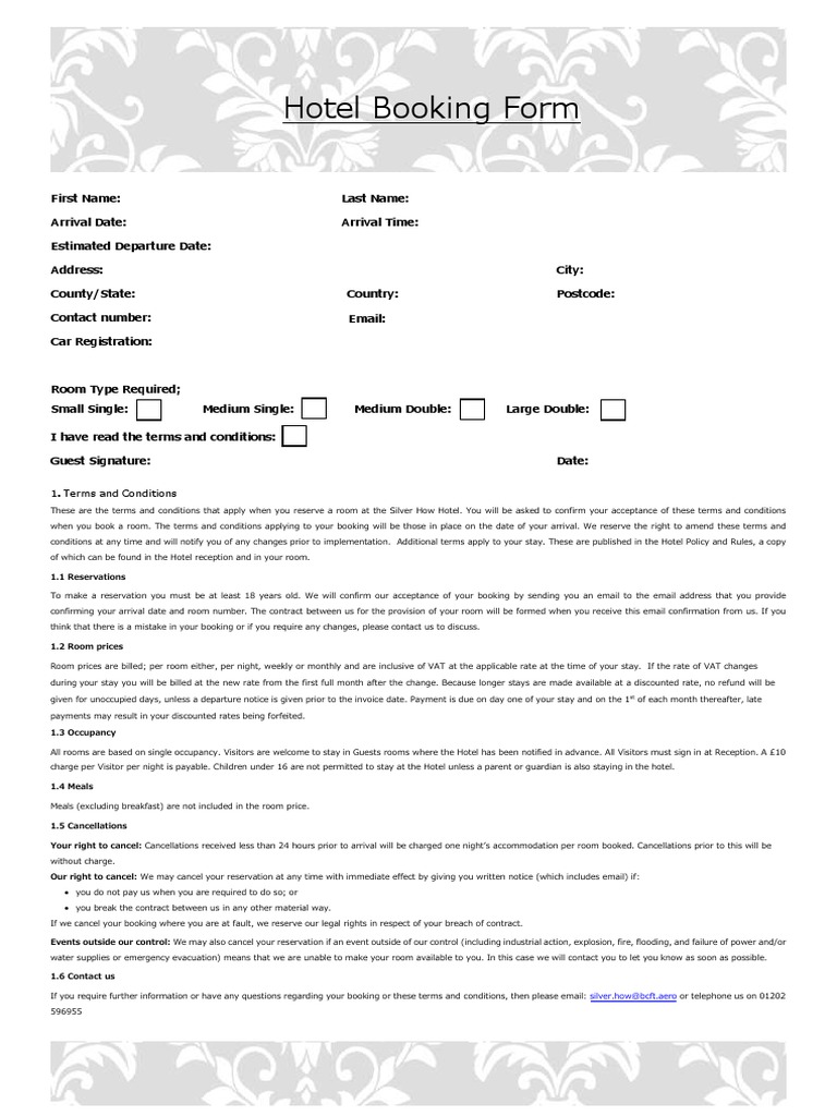 Hotel Booking Form: 1. Terms and Conditions | PDF | Value Added Tax | Email