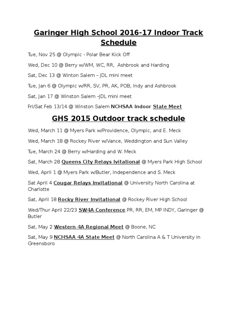 2016-17 Track Schedule | PDF