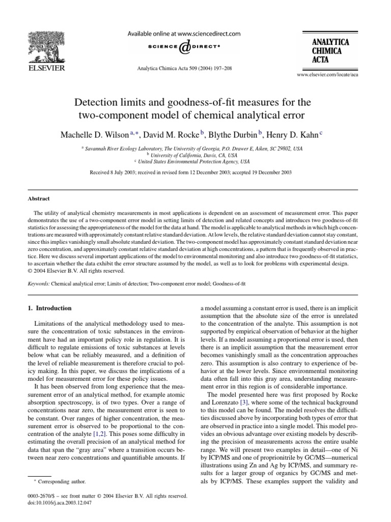 Detection Limits and Goodness-Of-Fit Measures For The Two-Component Model of Chemical Analytical ...