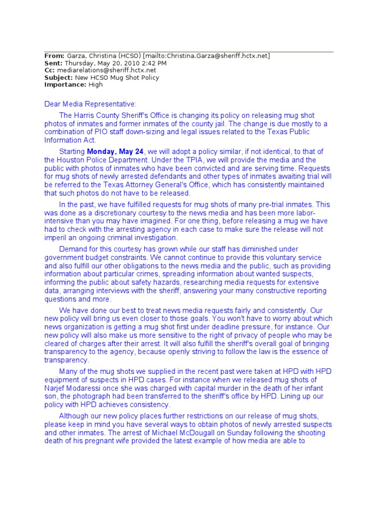 Mugshot Letter | PDF | Public Law | Government