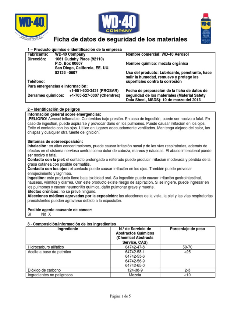 Msds WD 40 Aerosol | PDF | Aerosol | Sistema respiratorio