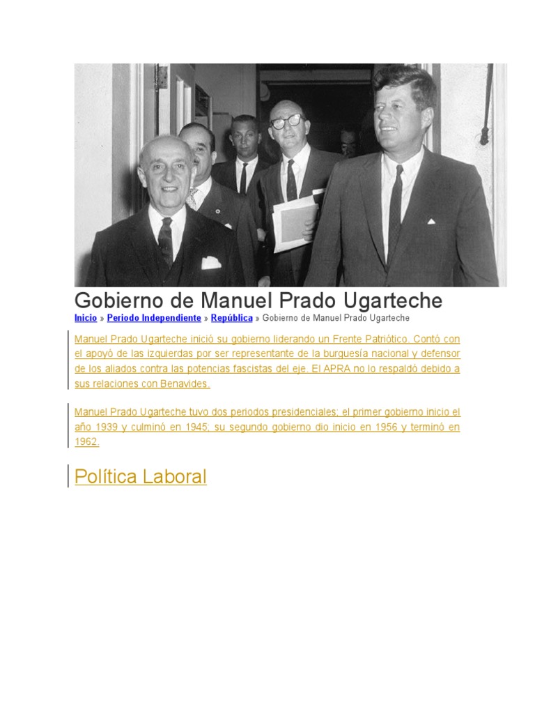 Gobierno de Manuel Prado Ugarteche (1939-1945) | PDF | Perú | Formas de ...