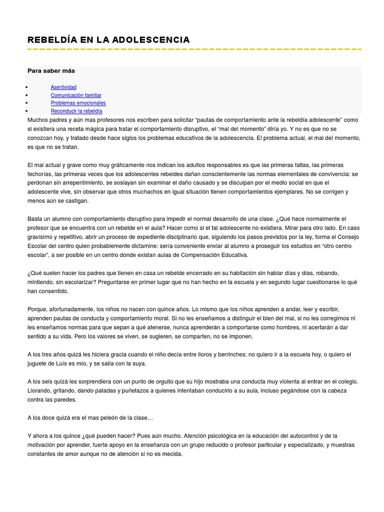 Rebeldía en La Adolescencia | Adultos | Adolescencia