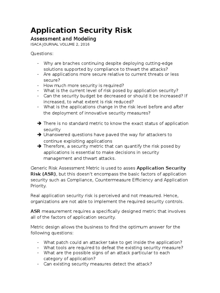 Application Security Risk - Assessment and Modeling 17062016 | PDF ...