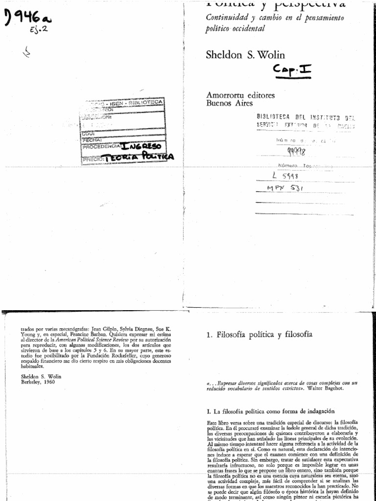 Wolin, Sheldon - Política y Perspectiva. (Cap. 1) PDF | PDF