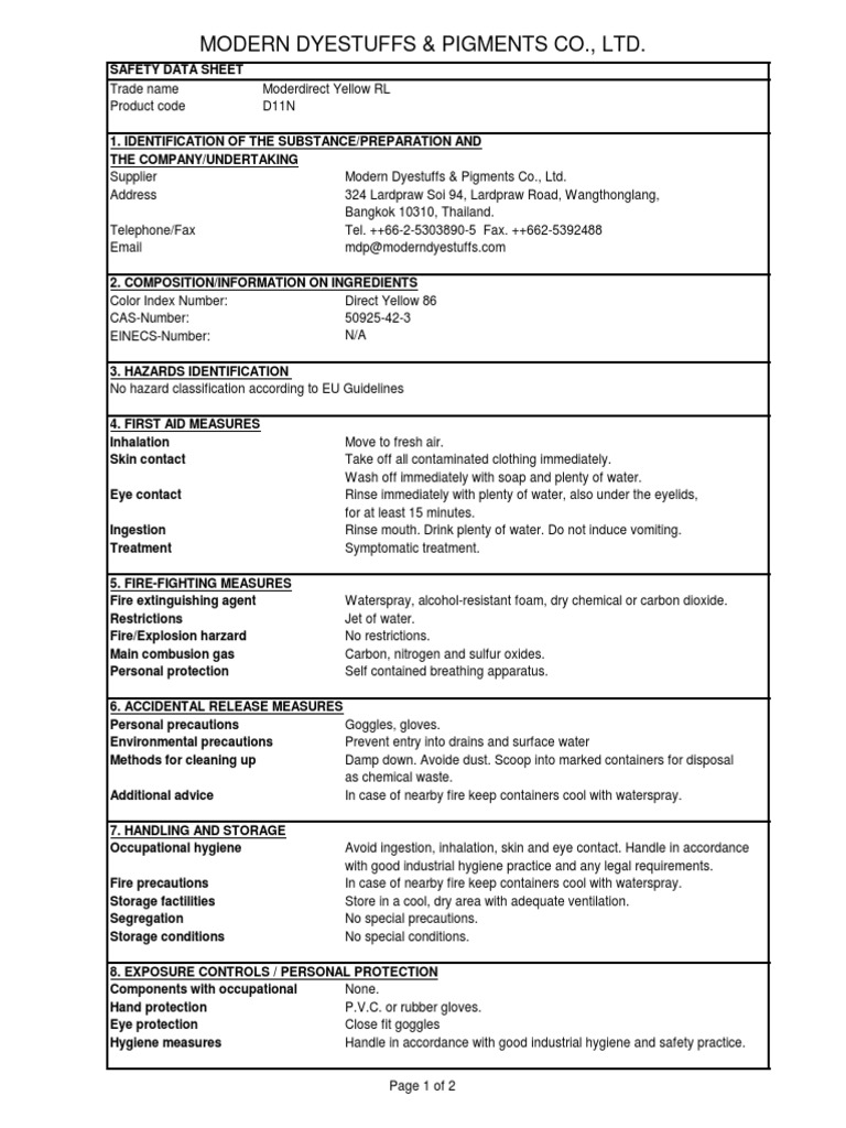 Yellow RL Sds | PDF | Hygiene | Occupational Hygiene
