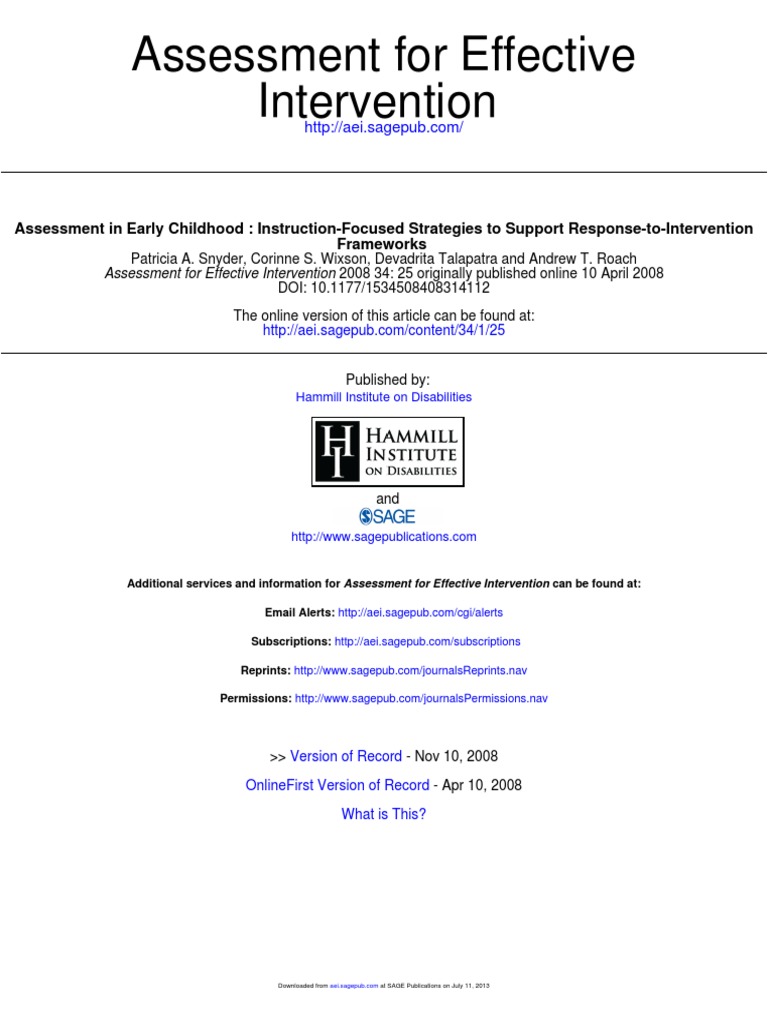 CH 81 Assessment in Early Childhood Instruction Focused Strategies To ...