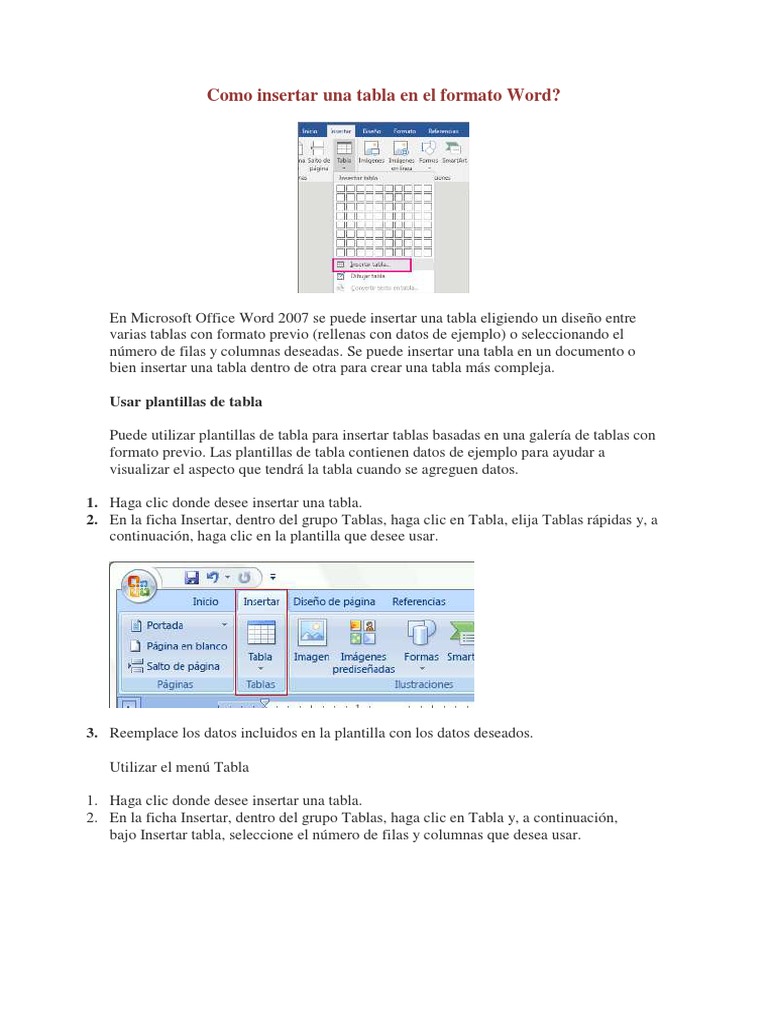 Como Insertar Una Tabla en El Formato Word PDF | PDF