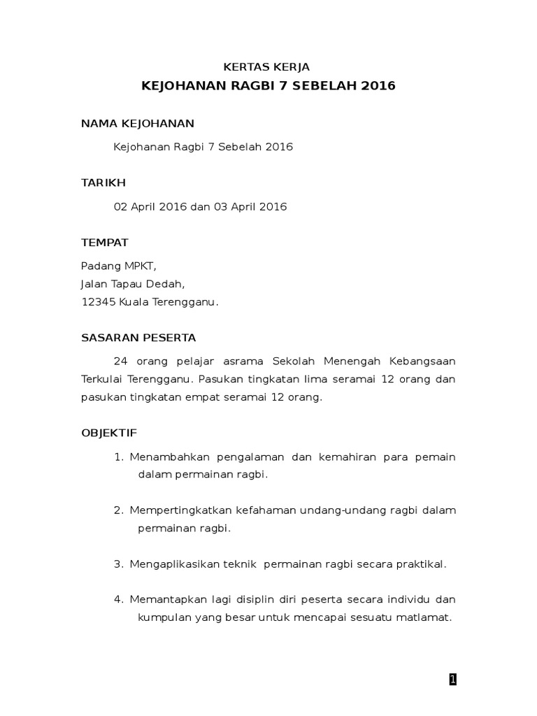 Kertas Kerja Ke Kejohanan Ragbi | PDF | Karier & Perkembangan