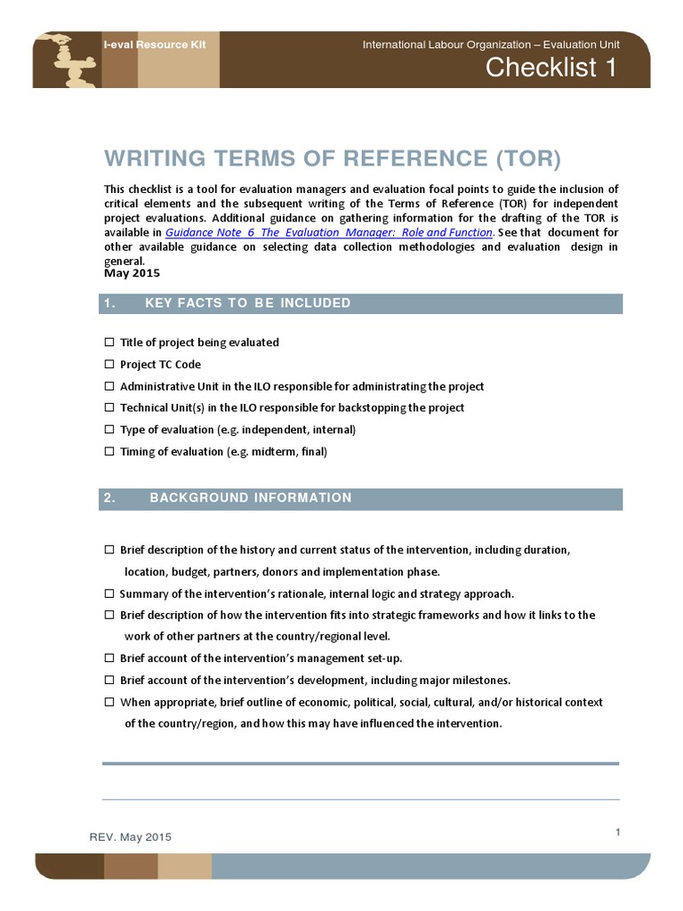 Checklist 1: Writing Terms of Reference (Tor) | PDF | Gender | Gender ...