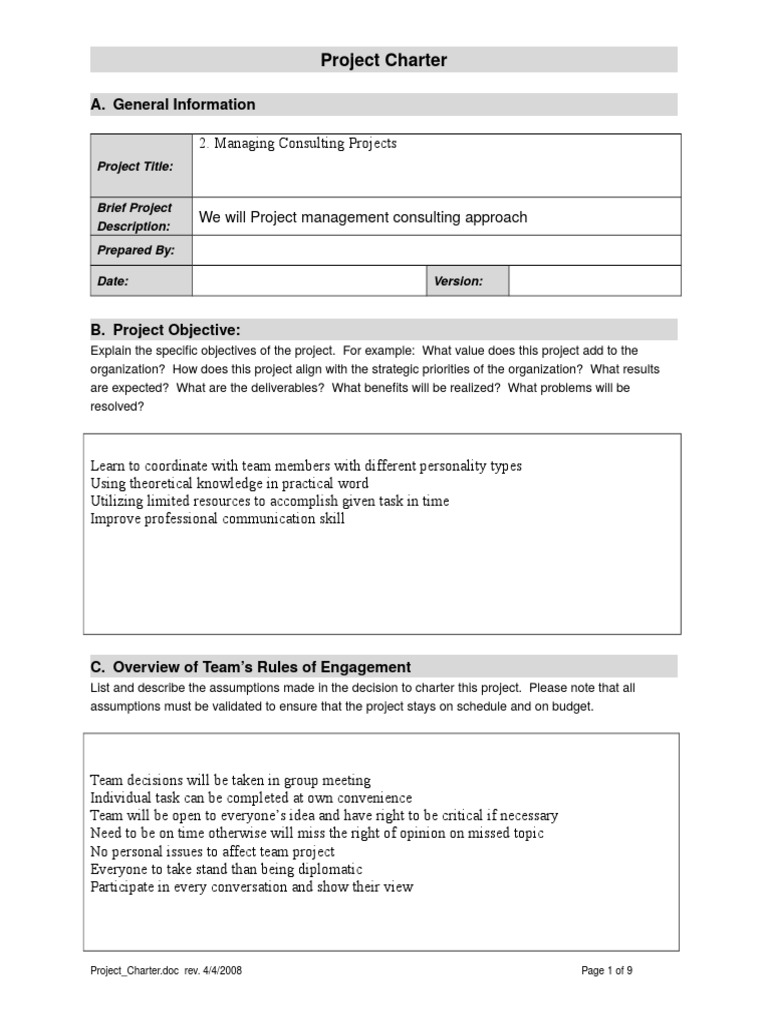 Project Charter | PDF | Project Management | Leadership