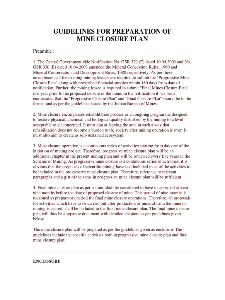 Mine Closure Plan | PDF | Mining | Water