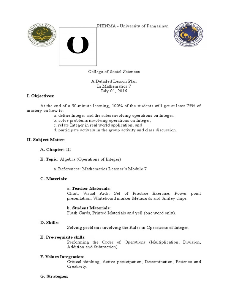 A Detailed Lesson Plan | Download Free PDF | Subtraction | Lesson Plan