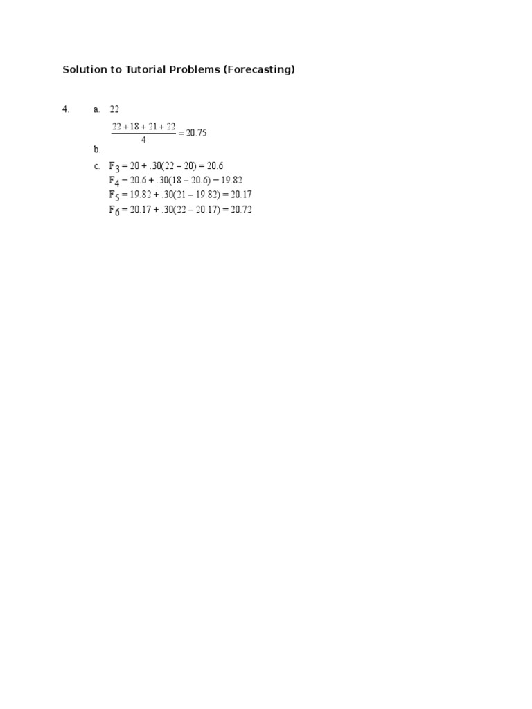 Solution To Tutorial Problems - Forecasting | PDF
