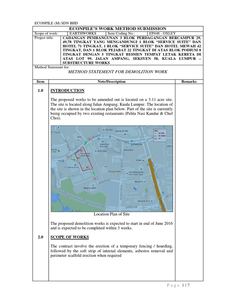Demolition Work Method Statement | PDF | Demolition | Dust