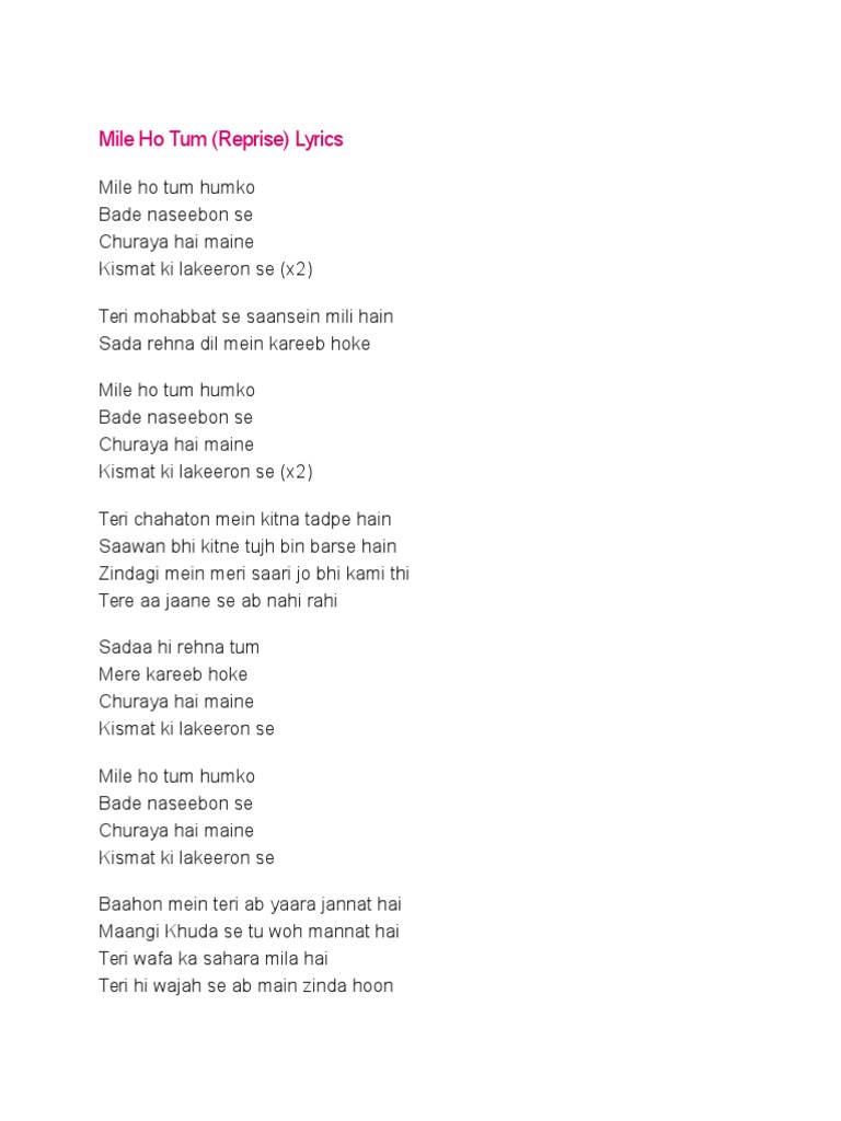 Tum Mile Song Lyrics