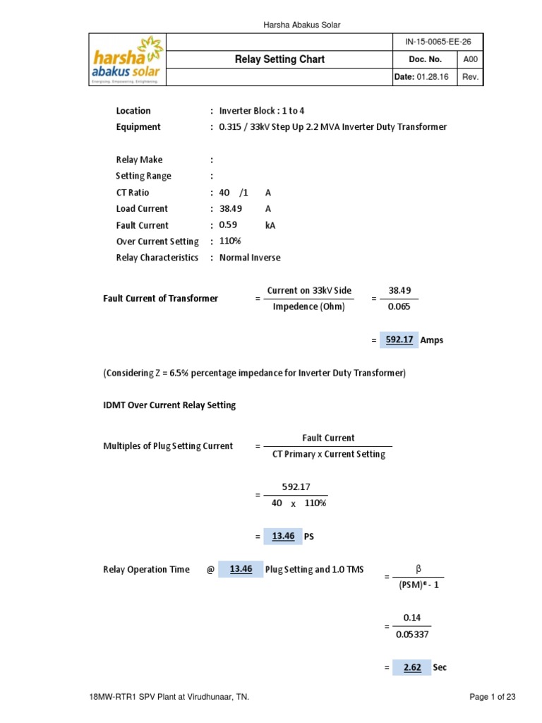 In 15 0065 EE 26 - Relay Setting Chart | PDF | Transformer | Relay