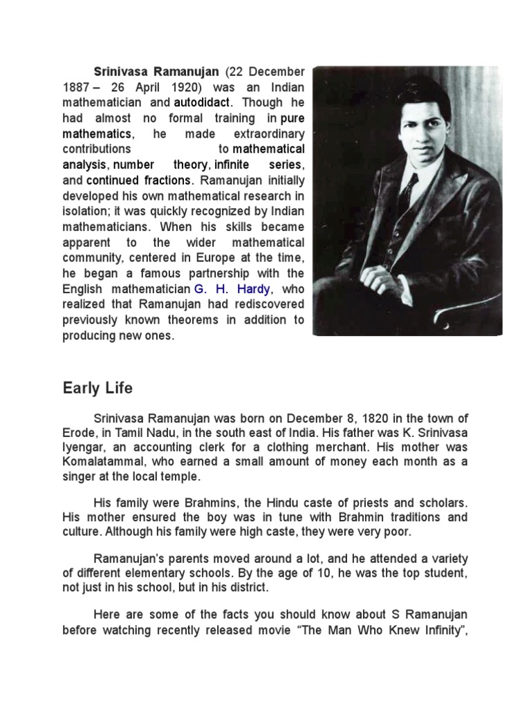 Ramanujan Biography
