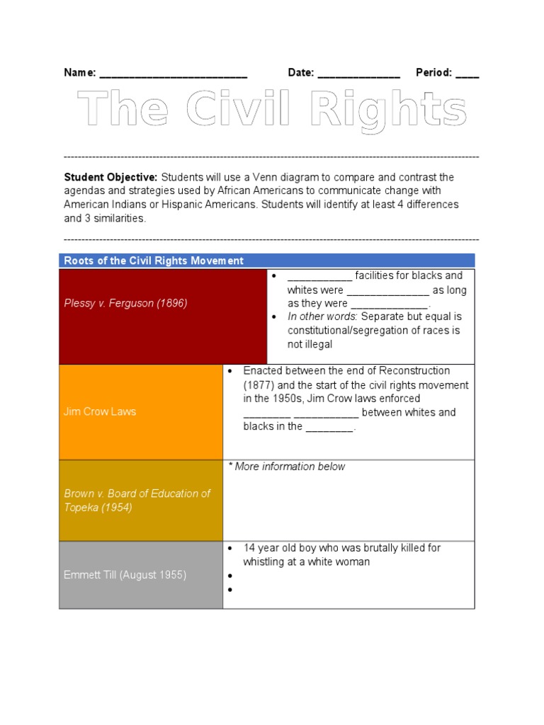 Civil Rights Movement Guided Notes | PDF | African American Civil ...