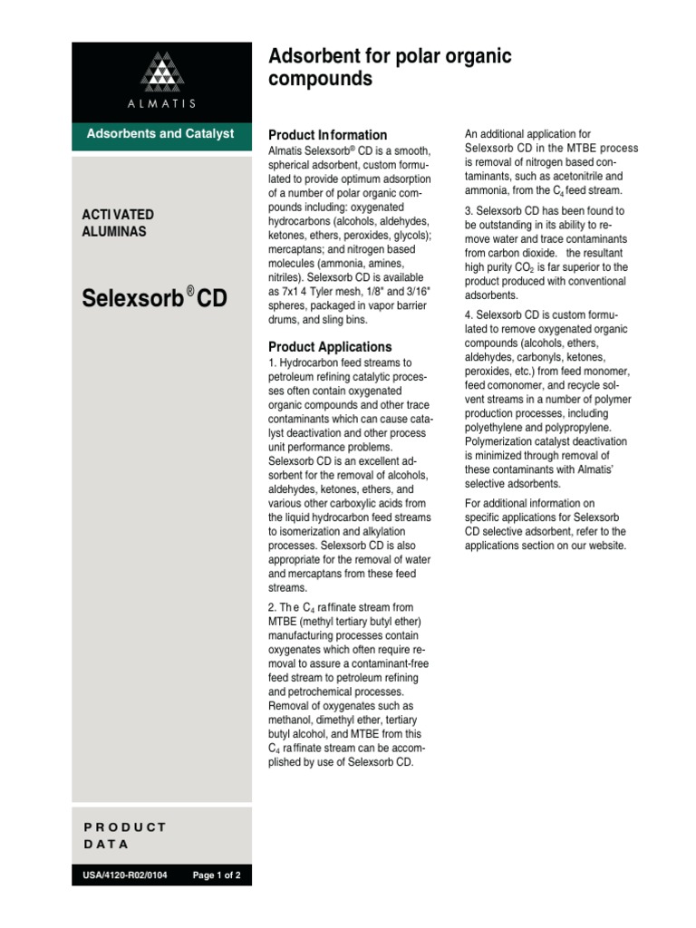 Selexsorb CD Data Sheet | PDF | Ether | Alcohol