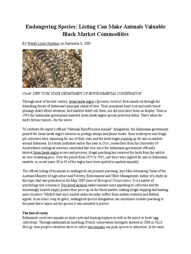 Endangering Species: Listing Can Make Animals Valuable Black Market ...