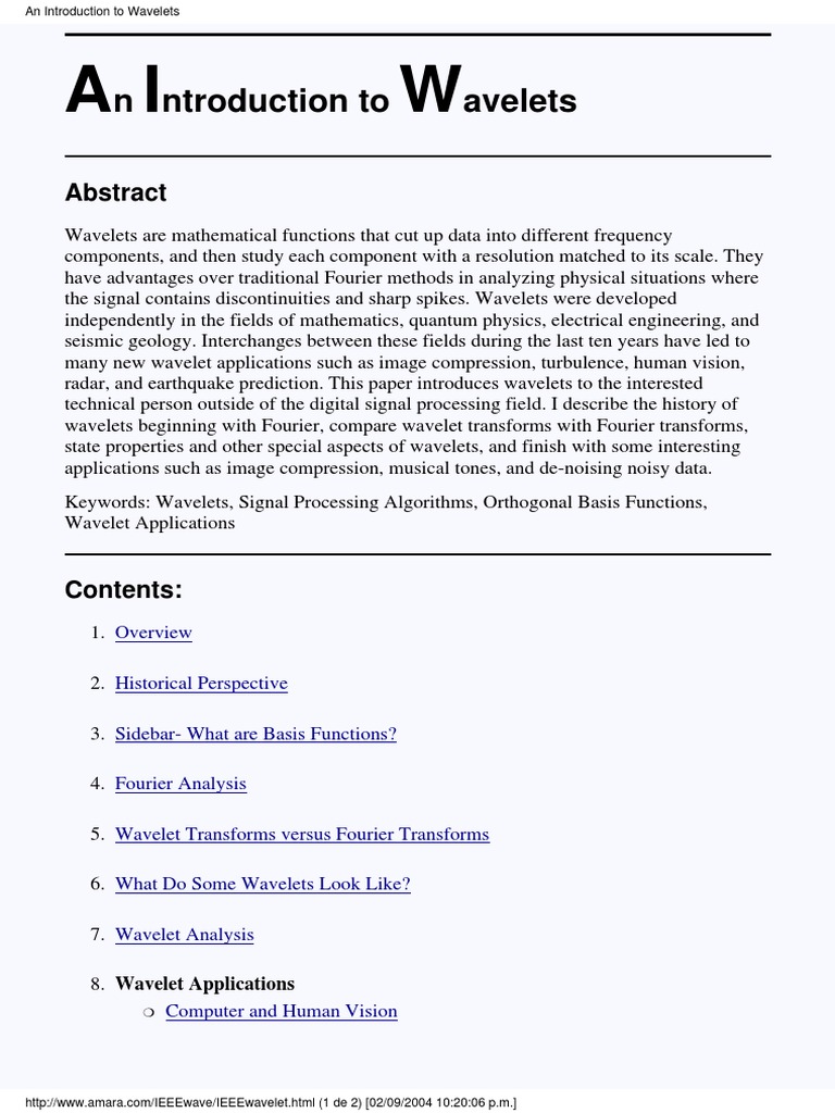 Wavelets PDF | PDF | Wavelet | Discrete Fourier Transform