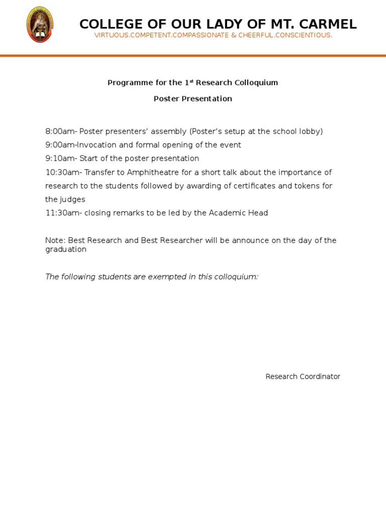 1st Research Colloquium Program | PDF