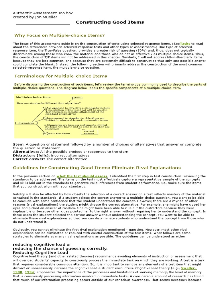 Authentic Assessment Toolbox Pdf Multiple Choice Educational