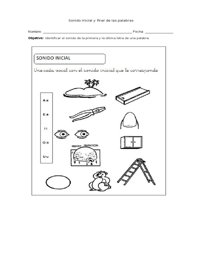 Sonido Inicial y Final en Palabras | PDF | Estudios de idiomas extranjeros