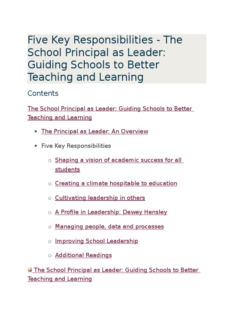 Five Key Responsibilities | PDF | Leadership | Pedagogy