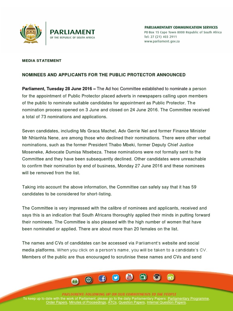 Public Protector Nominees and Applicants | PDF | Public Sphere ...