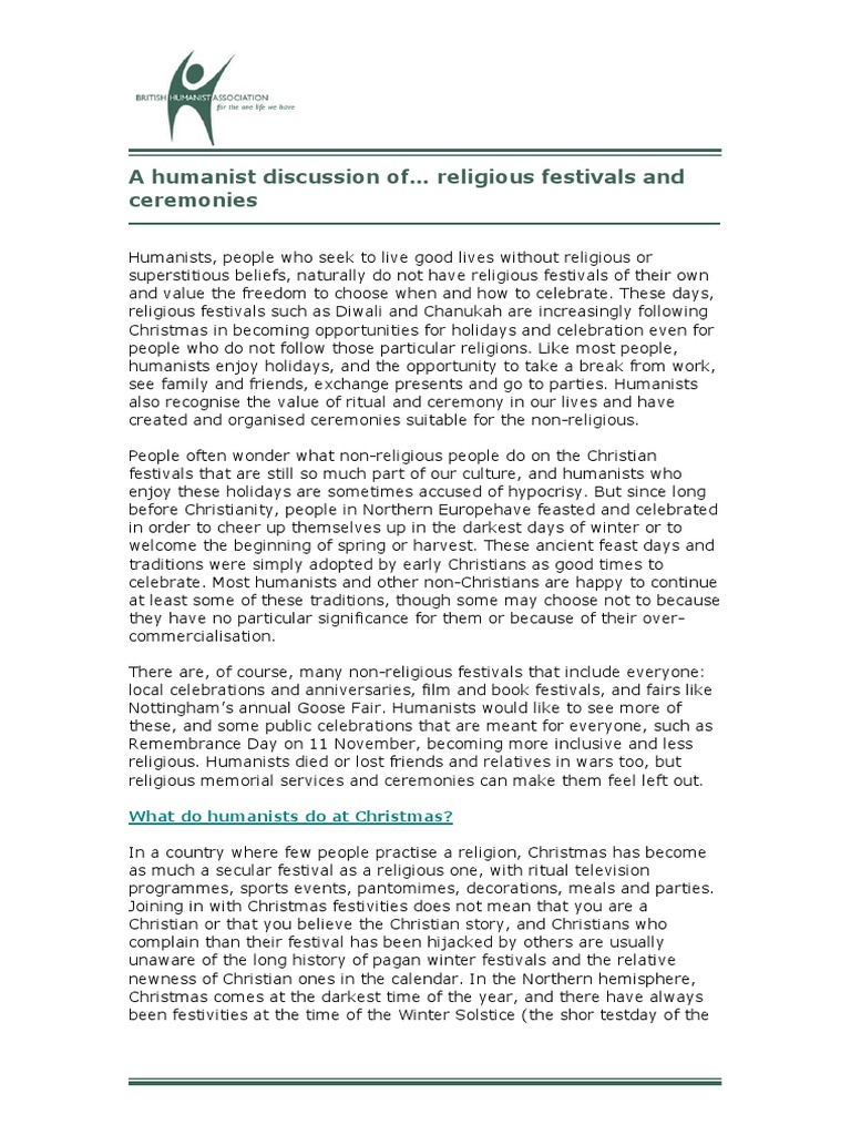 Humanist Views on Religious Festivals | PDF | Holidays | Christmas