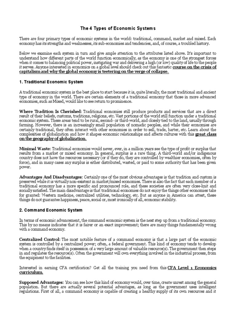 The 4 Types of Economic Systems | PDF | Economic System | Market ...