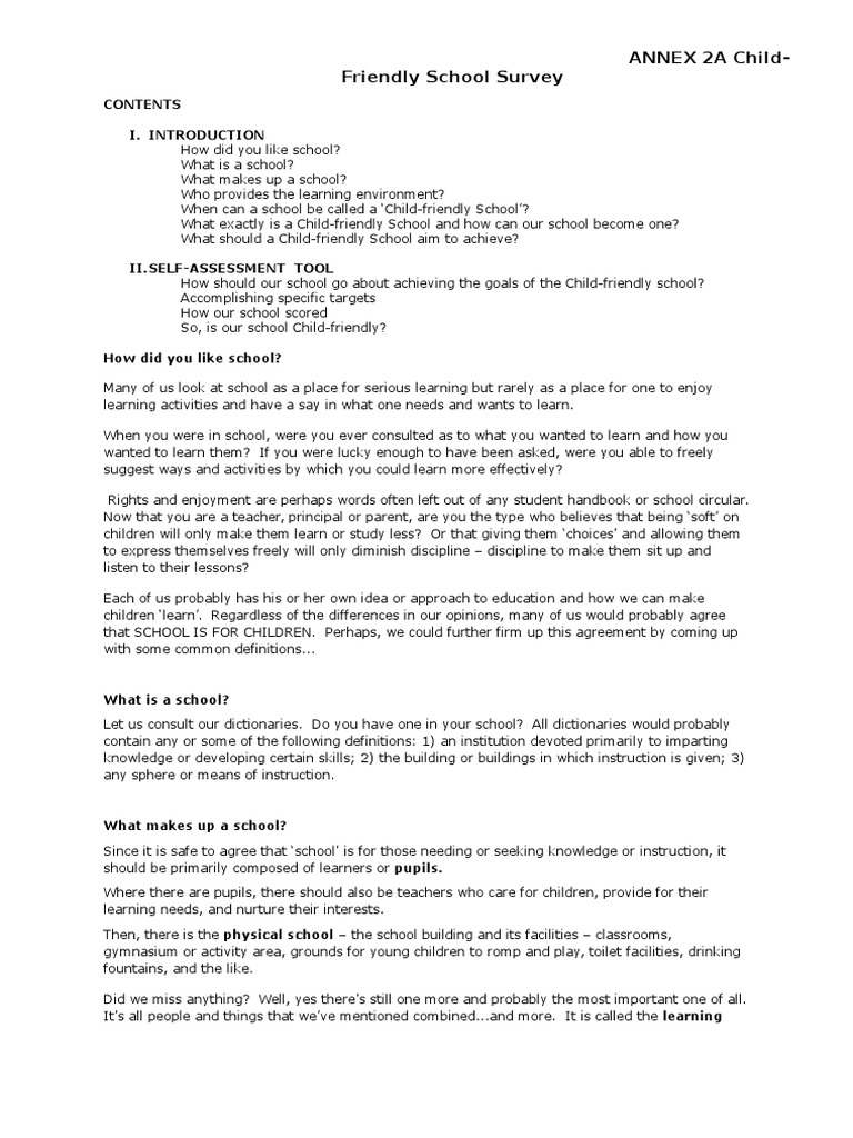 Annex 2A Child-Friendly School Survey | Download Free PDF | Teachers ...