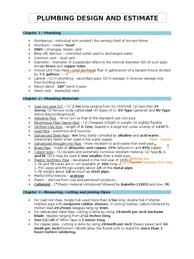 Plumbing Design and Estimation Guide | PDF | Sanitary Sewer | Water Heating