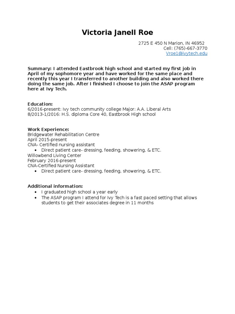 Victoria Roe's Nursing Career Overview | PDF | Career & Growth | Wellness