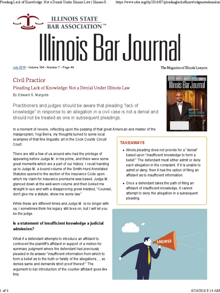 Pleading Lack of Knowledge - Not A Denial Under Illinois Law - Illinois ...