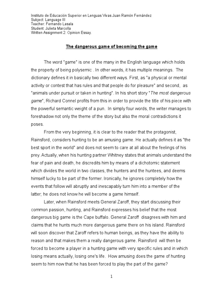 Essay Analysing The Pun in "The Most Dangerous Game" | PDF | Hunting ...