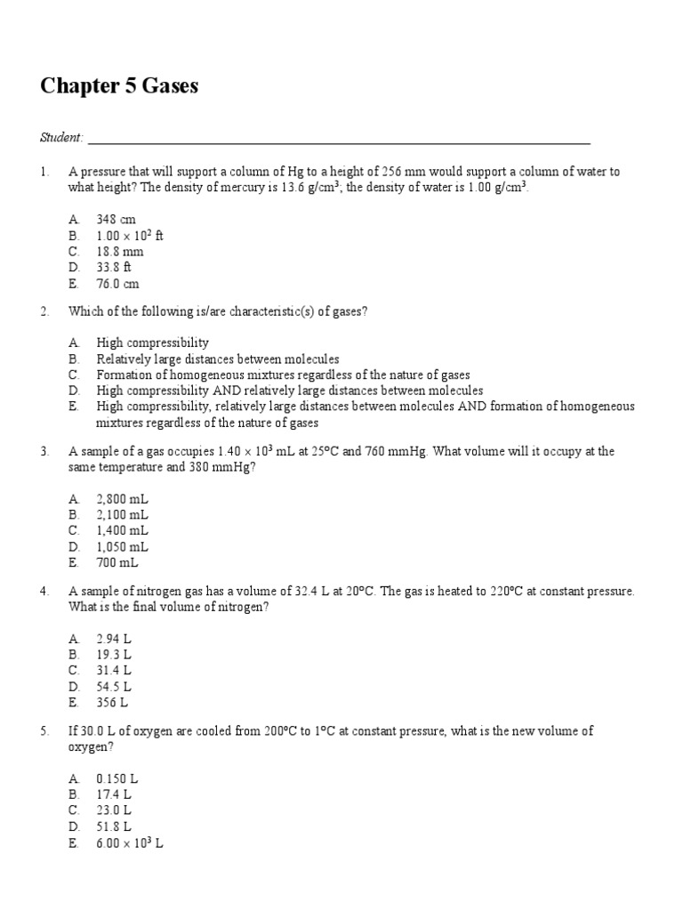 Chemistry Chapter-05 Questions and Answer | PDF | Gases | Combustion