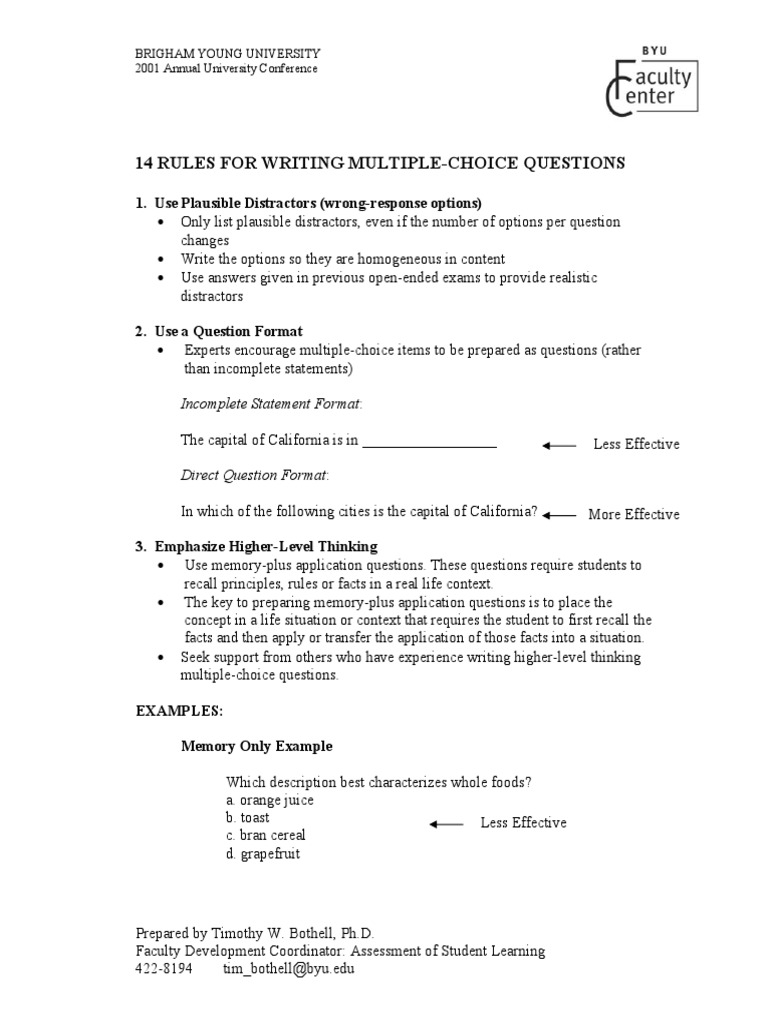 14 Rules For Writing Multiple-Choice Questions | PDF | Question ...