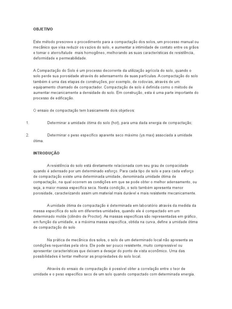 Compactação de Solos: Método Proctor | PDF | Mecânica dos solos | Solo