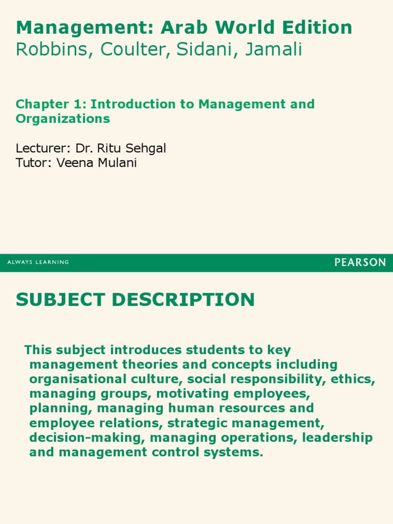 Robbins, Coulter, Sidani, Jamali: Management: Arab World Edition | PDF | Goal | Employment