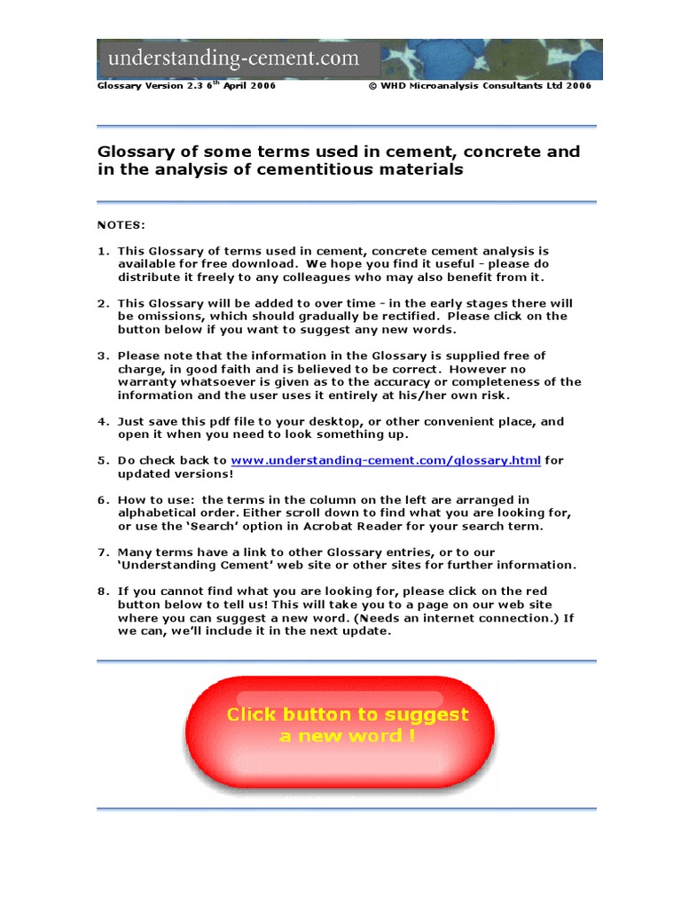 Cement Glossary | PDF | Concrete | Cement