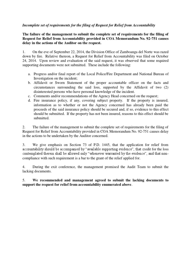 Request For Relief of Accountability | PDF | Affidavit | Insurance