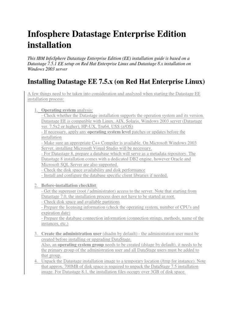 Infosphere Datastage Enterprise Edition Installation | PDF | Oracle Database | Metadata