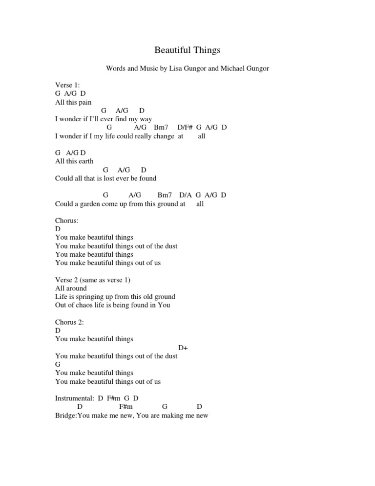 Beautiful Things Lyrics and Chords | PDF