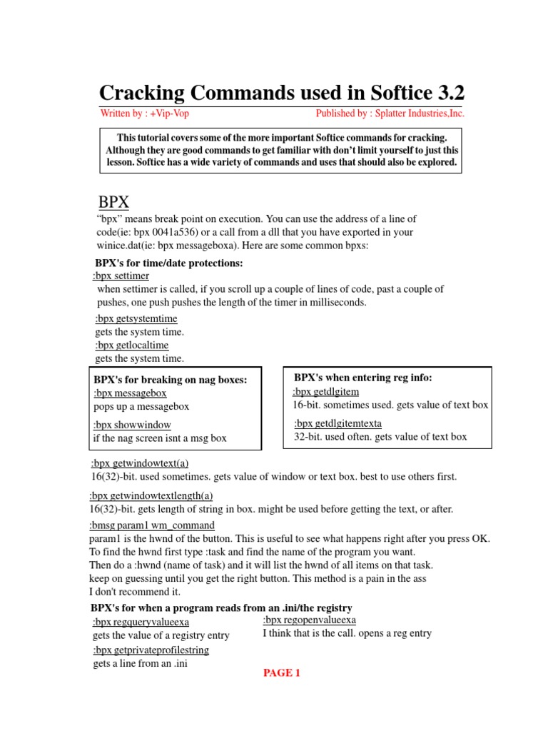 Softice Cracking Commands | PDF | Software Development | Operating System Technology