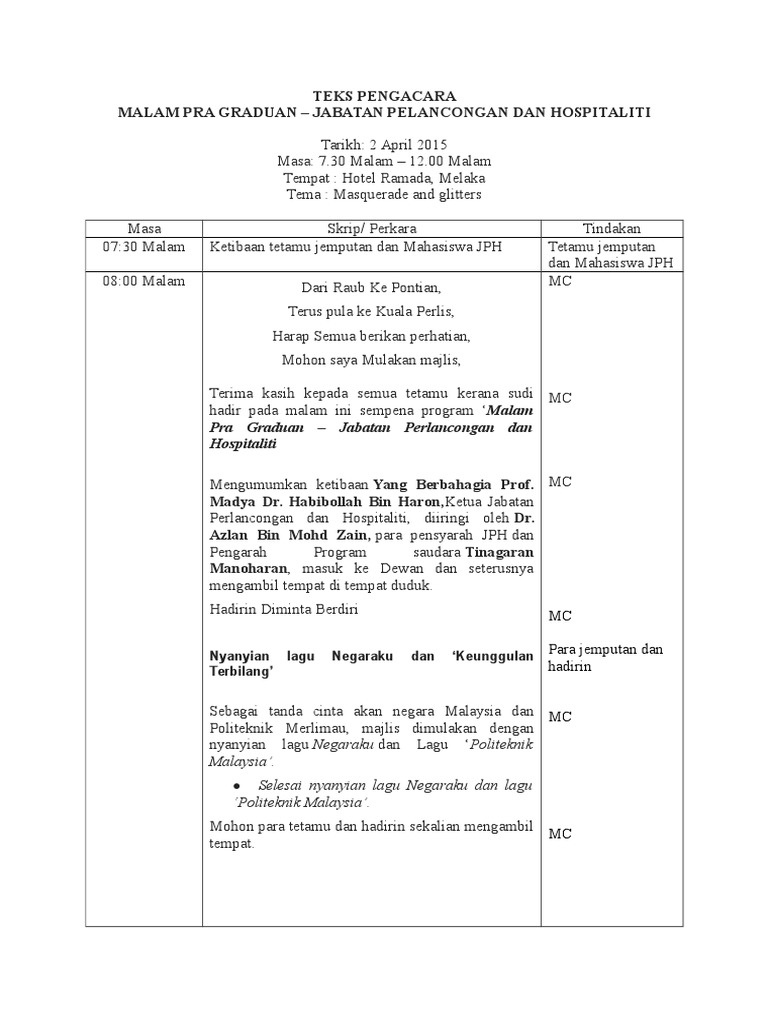 MC Speech Text (JPH Pre-Graduation) Protocol & Etiquette | PDF | Seni